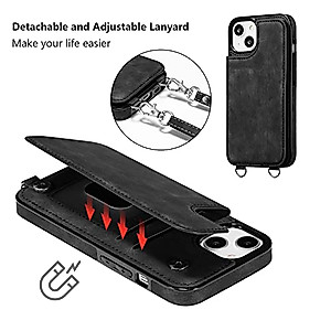 ZTOFERA Wallet Case for iPhone 13,iPhone 13 Case with Crossbody Adjustable Strap Lanyard,Leather Card Holder Shockproof Protective Cover with Stand for iPhone 13,6.1 inch-Black
