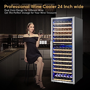 Velieta 24 Inch Wine Cooler Fridge Dual Zone, Professional Large Capacity High Wine Refrigerator with Powerful Compressor, Quiet Operation and Elegant Design-KMHJ408D