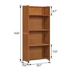 MoNiBloom 4 Tier Bookshelf, Bamboo Display Shelves Bookcase Storage Book Shelves Organizer Freestanding for Living Room Bedroom Office Décor, Brown