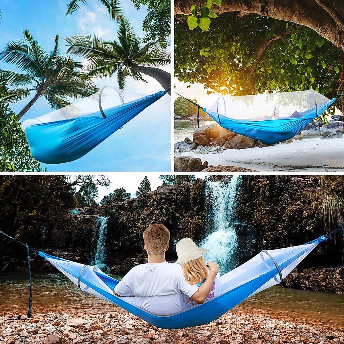 HAHASOLE Camping Hammock with Mosquito Net - Includes Tree Straps & Carabiners - Ripstop Nylon Lightweight & Portable Travel Bed Set with Bug Net for Hiking Backpacking Beach, Easy Setup Outdoor Gear