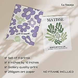 La Naranja Danish Pastel Room Decor Aesthetic Green Purple Wall Art Matisse Prints Abstract Wall Paintings for Girls Bedroom Gifts for Teens, Set of 6 Pictures, 8''x10'', UNFRAMED