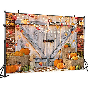 DHXXSC 7X5FT Fall Thanksgiving Autumn Backdrop Autumn Pumpkins to The Countryside Photography Background Harvest Harvest Backdrops Hay Maple Leaves Baby Shower Banner Supplies Photo Booth Prop DH-222