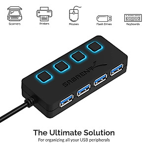 SABRENT 3 Ft 22AWG USB 3.0 Extension Cable - A-Male to A-Female in Black + 4-Port USB 3.0 Hub