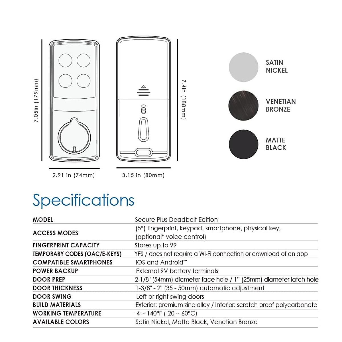Lockly Secure Plus Deadbolt | Bluetooth Digital Door Lock, Fingerprint Scanner, Touchscreen Keypad, App Control, Auto Lock, Keyless Entry Door Lock (PGD728FMB, Matte Black)