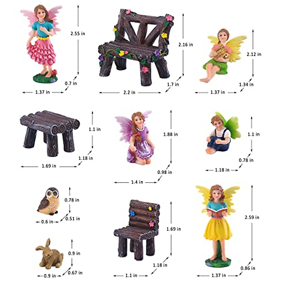 Arggidan 10pcs Fairy Garden Miniature Fairies with Furniture Figurine -Swing Fairies Set of Accessories Kit for Kids and Adults- Outdoor or Indoor Decor