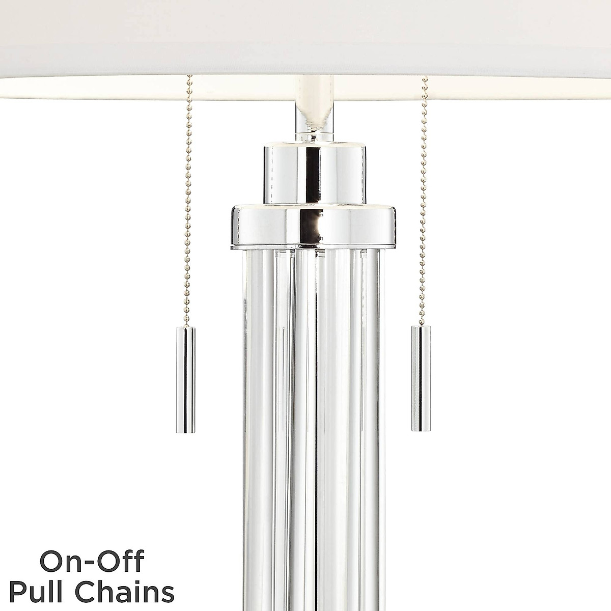 Possini Euro Design Cadence Modern Art Deco Style Column Table Lamp 30" Tall Chrome Silver Linear Clear Glass Rod White Drum Shade Decor for Living Room Bedroom House Bedside Nightstand Home Office