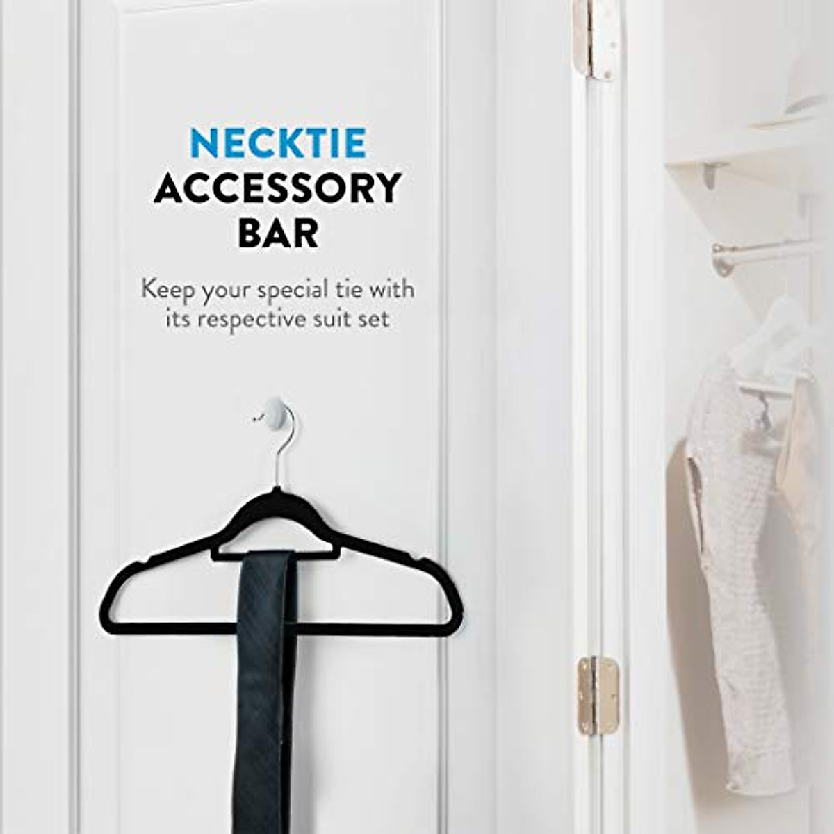 Zober Velvet Hangers 20 Pack - Clothes Hanger W/Tie Bar - Non-Slip, Swivel Hook, Slim Felt Hangers - Suits, Clothes, Pants, Coat Hanger - Black