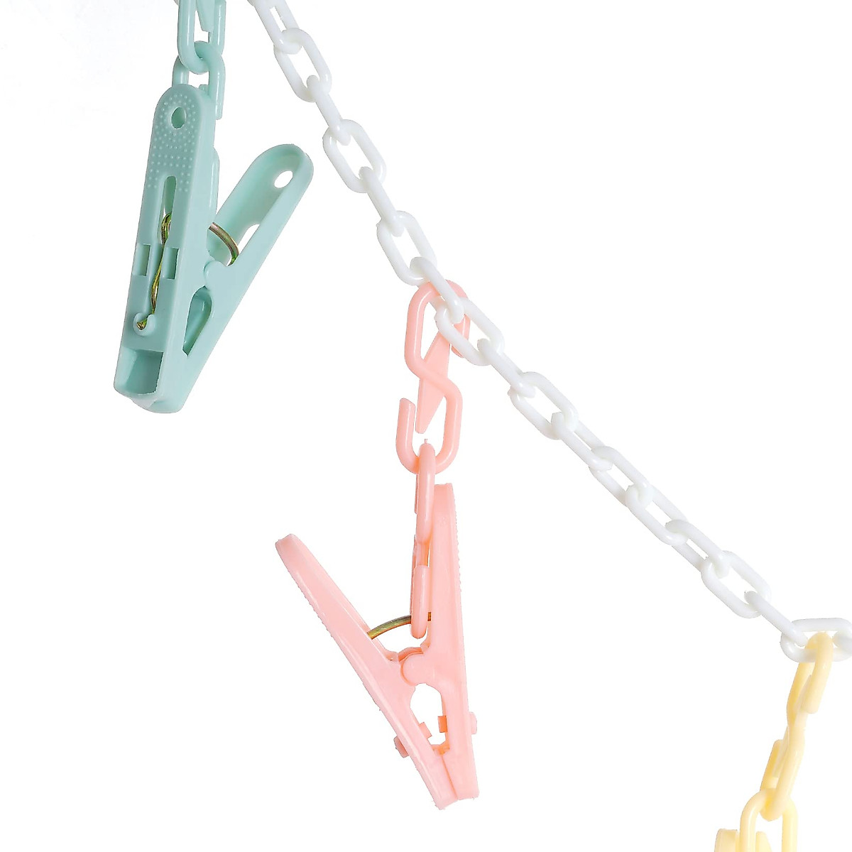 2 Pieces Plastic Toy Chain Organizer Animal Storage Chain with 40 Pieces Plastic Clips, 2 Pieces Ceiling Hook for Hanging Plush Toys Hats Socks and Cards