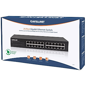 Intellinet 24 Port Gigabit Ethernet Switch - Unmanaged, 10/100/1000 Mbps Ports, Rackmount & Desktop, Sturdy Metal Design, Fanless Quiet, EEE, Flow Control – 3 Yr Mfg Warranty - 561273
