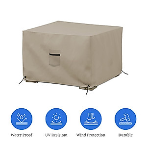 Covers & All Outdoor Ottoman Cover, 12 Oz Waterproof Ottoman Slipcover with UV-Resistant Properties, Square Patio Furniture Cover Suitable for Indoors/Outdoors (23" L x 23" W x 18" H, Beige)