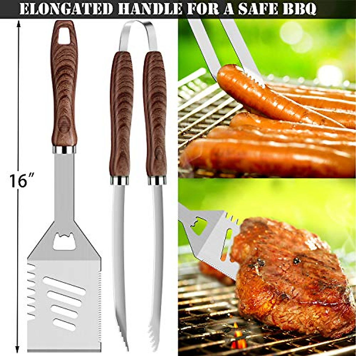 ROMANTICIST 26pcs Grilling Accessories Kit for Men Women, Stainless Steel Heavy Duty BBQ Tools with Glove and Corkscrew, Grill Utensils Set in Portable Canvas Bag for Outdoor,Camping,Backyard,Brown
