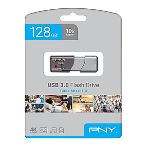 PNY 128GB Turbo Attache 3 USB 3.0 Flash Drive, Grey (Pack of 1)