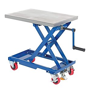 Vestil CART-330-M Steel Mechanical Scissor Cart with Hand Crank 18 in. x 28 in. 330 Lb. Capacity Blue/Silver
