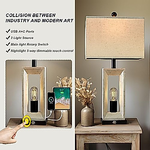 G-SAFAVA 25" Farmhouse White Table Lamp USB C+A Ports with 3 Way Dimmable Touch Control Nightstand Lamp Vintage Modern Lamps for Living Room Bedroom Hotel(4 Bulbs Included)