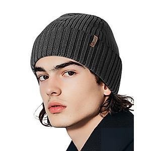 OUTDOOR SHAPING Merino Wool Beanie for Men & Women, Unisex Daily Cuffed Plain Knit Hat, Soft Warm Winter Hat, Black, One Size