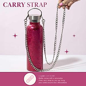 Paris Hilton Diamond Bling Water Bottle with Lid and Removable Carrying Strap, Stainless Steel Vacuum Insulated, Crackle Design, 25-Ounce, Pink Crackle