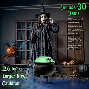 IKSII Witch Cauldron Halloween Decor,12.6" Large Halloween Cauldron Outdoor Indoor,Black Plastic Cauldron Kit on Aluminium Tripod,Halloween Candy Bucket Witch Decorations Cauldron Pot Decor for Yard