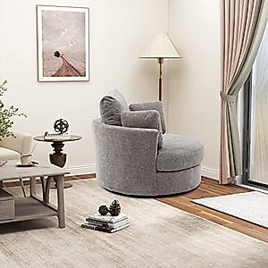 360° Swivel Accent Barrel Chair with 3 Pillows Furniture Set,Upholstered Oversized Leisure Round Loveseat Recliner Cozy Club Sofa Chaise Lounge Circle Armchair for Living Room/Hotel/Nursery/Office