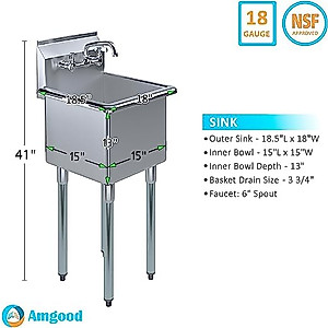 Stainless Steel One Compartment Laundry Utility Room Mop Sink with Faucet - NSF