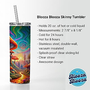 Psychedelic Lots of Mushrooms Vibrant Colors Skinny Tumbler 20oz with Straw Insulated Water Bottle Gift