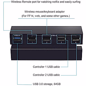 EEEKit 5 Port Hub for PS4, USB 3.0/2.0 High-Speed Expansion Hub Charger Controller Adapter Connector Compatible with Playstation 4 PS4 Gaming Console, Not for PS4 Slim, PS4 PRO