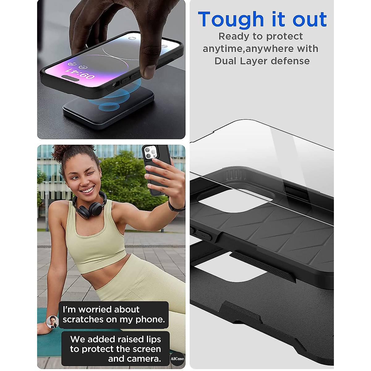 AICase for iPhone 14 Pro Max Case with Glass Screen Protector+Camera Lens,Heavy Duty Drop Protection Full Body Rugged Shockproof Military Protective Tough Durable Cover for iPhone 14 Pro Max 6.7"_8