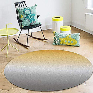 Round Area Rug 4ft Yellow Gray Ombre, Indoor Outdoor Rugs for Living Room, Washable Circle Rug Carpet for Bedroom, Kitchen, Patio, Simple Runner Rugs for Home Decor