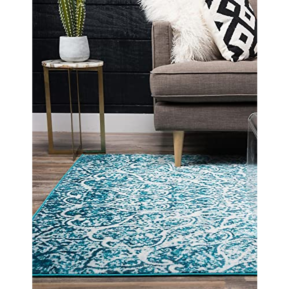 Rugs.com Monte Carlo Collection Rug – 6' x 9' Turquoise Medium Rug Perfect for Living Rooms, Large Dining Rooms, Open Floorplans