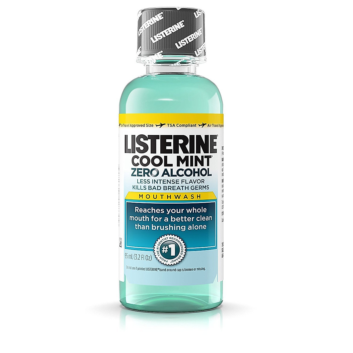 Listerine Cool Mint Zero Alcohol Mouthwash, Travel Size 3.2 Ounces (95ml) - Pack of 2