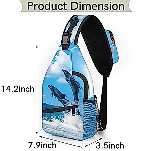 bisibuy Jumping Dolphins Sling Bag for Women Men Crossbody Sling Backpack Shoulder Bag Chest Bag Daypack for Travel Hiking Outdoor