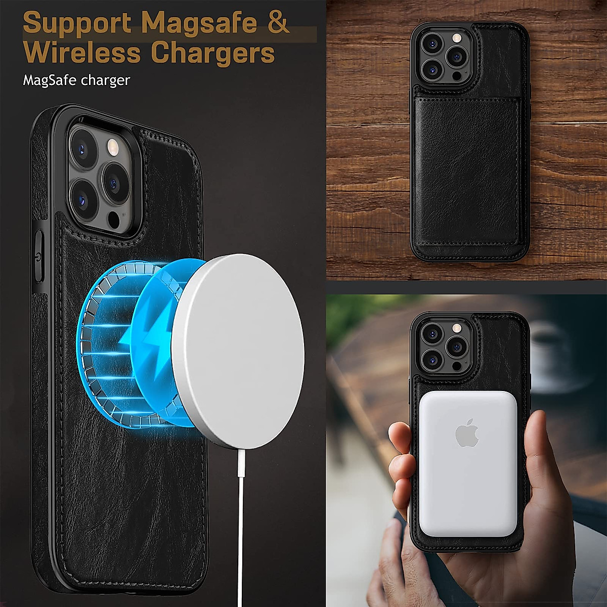 LOHASIC for iPhone 14 Pro Max Wallet Case, Premium Leather Cover Compatible with MagSafe Charger Magnetic Detachable Wallet 5 Card Holder Kickstand Protective Phone Case for Men 6.7 inch - Black