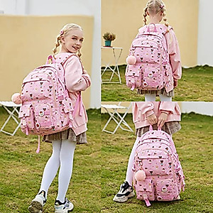 KIDNUO Girls Backpack,15.6 Inch Laptop School Bag Large Primary Elementary Middle College Bookbags Kids Backpacks for Teens Girls Women Students Anti Theft Travel Daypack ( Pink Ballerine )