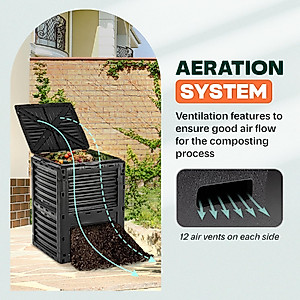Idzo Garden Compost Bin Outdoor 80Gallon, Outdoor Composter Bin with Large Capacity & Easy Assembling, Quick Composting, Space-Saving