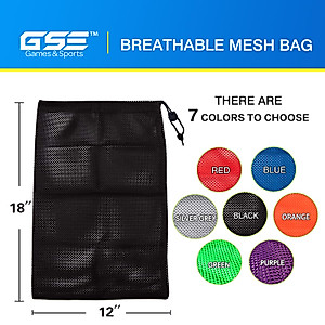 GSE 18"x12" Mesh Drawstring Bag for Baseballs, Softballs, Tennis, Pickleball Balls, Golf Balls. Mesh Sports Equipment Bag with Lock for Gym Training, Toys, Beach, Laundry (Black)