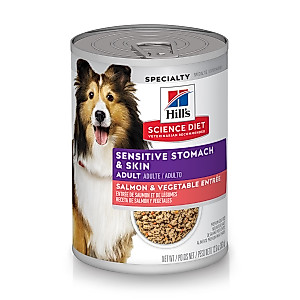 Hill's Science Diet Sensitive Stomach & Skin, Adult 1-6, Stomach & Skin Sensitivity Support, Wet Dog Food, Salmon & Vegetables Loaf, 12.8 oz Can, Case of 12
