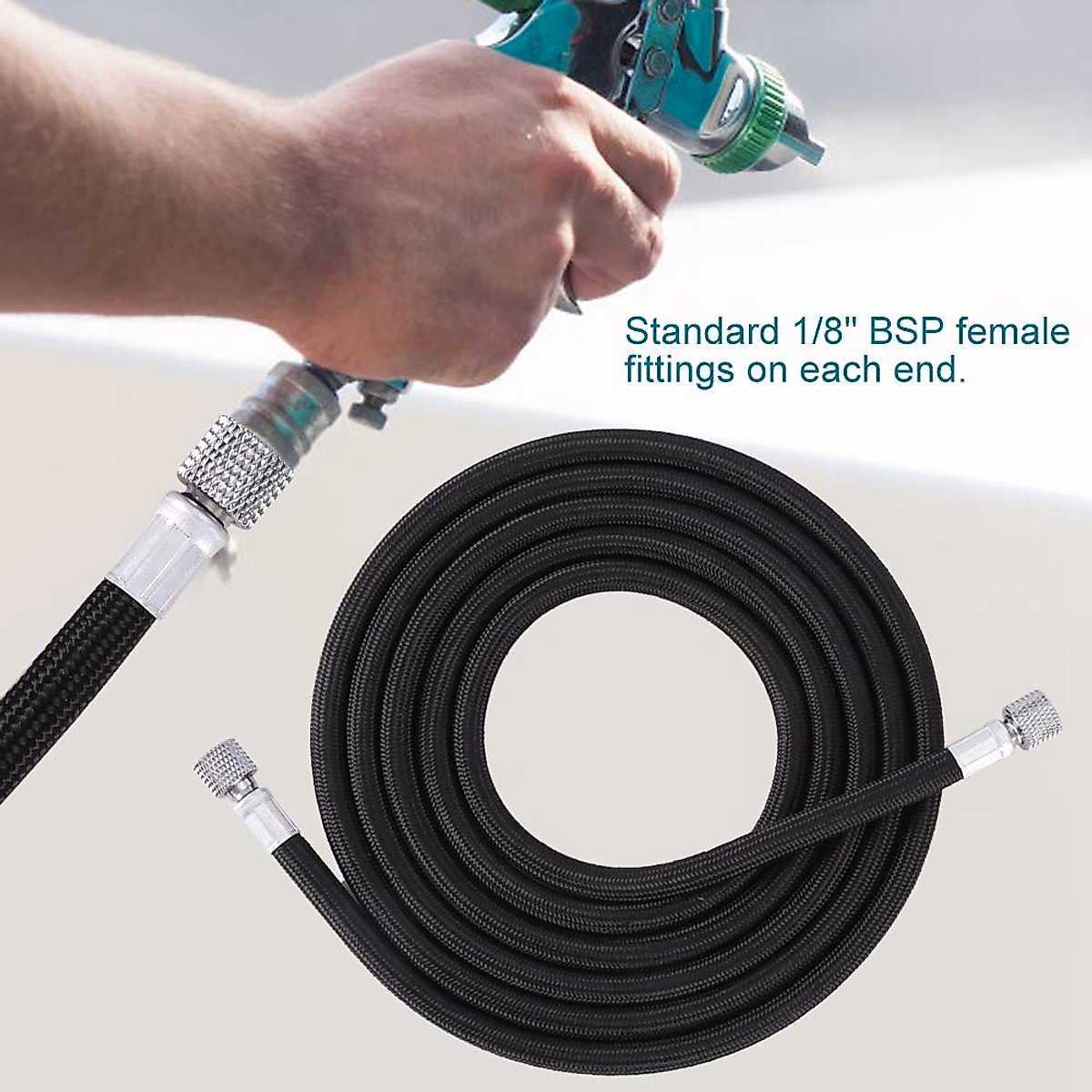 Shexton EVA Braided Airbrush Hose, 5.9ft, 1/8"-1/4" Adapters, BSP Fittings for Air Compressor Connection