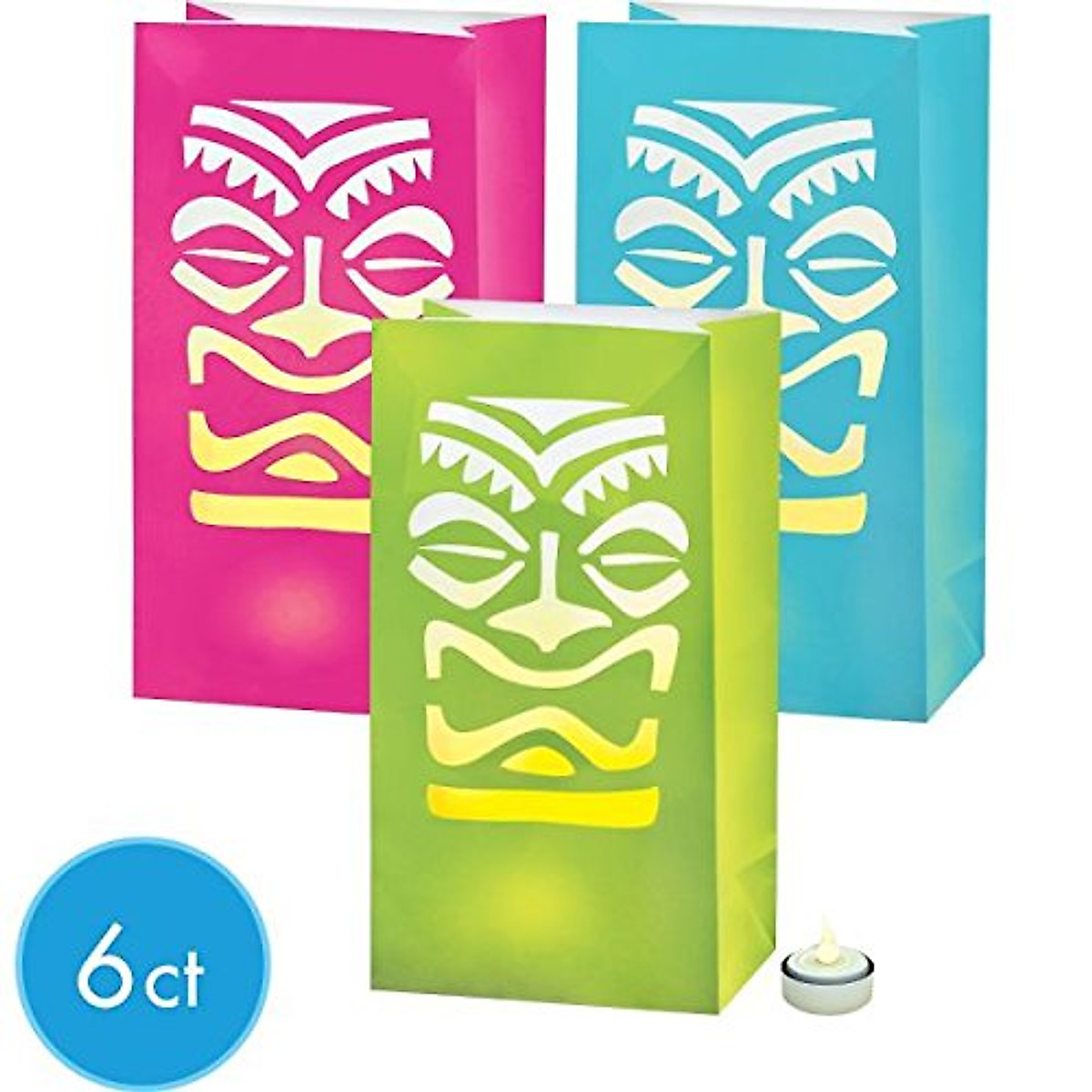 Tiki LED Luminaries - 11" x 6", Assorted Colors, 6 Pcs