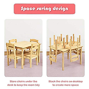 HONEY JOY Kids Wooden Table and Chair Set, 5-Piece Kiddy Sized Activity Table and Chair Set for Crafts Art, Toddler Playroom Furniture Set for Kids Ages 4-8(Natural)