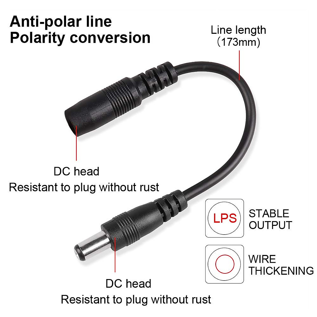 Mr.Power Reverse Polarity Converter Cable 5.5 X 2.1 for Keyboard Guitar Effect Pedal (1 pcs)