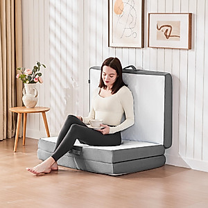 POHARE Folding Mattress Twin, Memory Foam Foldable Mattress Topper with Storage Bag & Blanket, Portable Trifold Mattress with Breathable Washable Cover for Camping, Floor, Guest