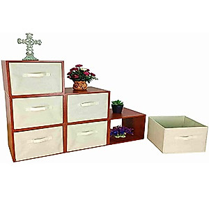 FixtureDisplays® Cubby Hole Storage Bin Modular Wood Blocks with Fabric Bins 6/Set Product Weight 38 Lbs Great for Preschools Day Care Home Bookshelf 11364-NEW-NPF