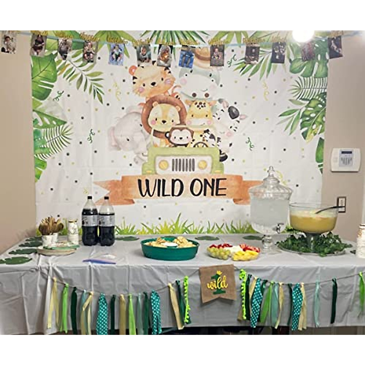 Avezano Wild One Birthday Backdrops Safari Theme First Birthday Party Background Decorations Tropical Jungle Animals 1st Birthday Party Banner Supplies(7x5ft)