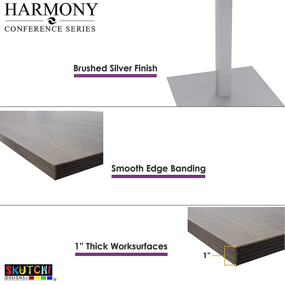 SKUTCHI DESIGNS INC. 6 Person Rectangular Conference Table | Square Metal Base | Harmony Series | 48X72 | White