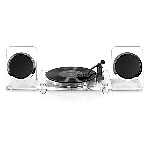 Victrola Modern Acrylic 2-Speed Bluetooth Turntable with 40-Watt Wireless Speakers, Clear