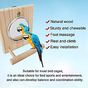 Hamiledyi Bird Mirror with Wooden Perch,Birdcage Fun Platform Stand Toys