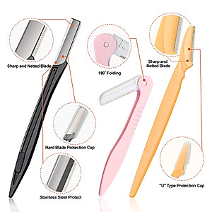 14 in 1 Eyebrow Razor Kit, Professional Dermaplane Face Razor for Women, Eyebrow Trimmer for Hair & Peach Fuzz Remover, Face Shavers for Women with Eyebrow Tweezers/Scissors/Clipper/Spoolie Brush