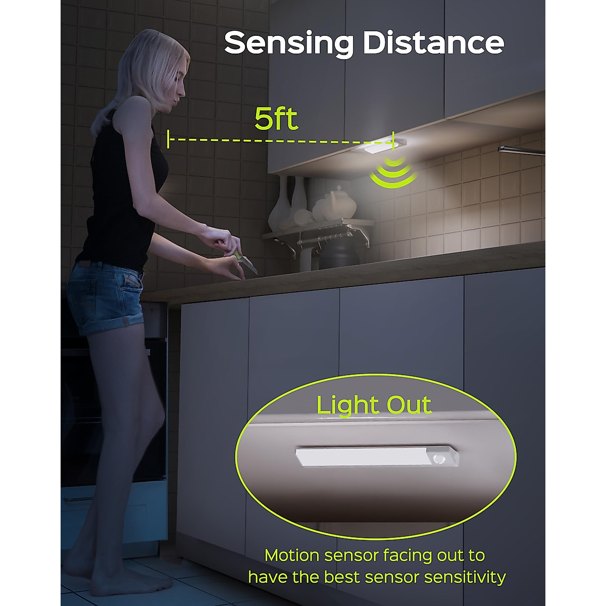 JACKYLED Closet Lights Battery Operated, 3 Pack Under Cabinet Motion Sensor Light Indoor, Stick-on Night Lights for Kitchen, Closet, Pantry (Battery NOT Included)