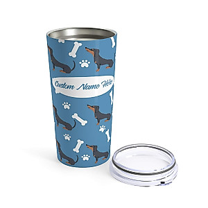 Custom Black Dachshund 20oz Travel Mug - Personalized Stainless Steel Insulated Tumbler Cup for Dog Lovers Warm Cold Drinks Coffee Beer Gifts for Men Women Wiener Dog