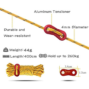 Hikeman 10 Pack 4mm Camping Rope Reflective Outdoor Guy Lines with Aluminum Guyline Adjuster Tensioners Nylon Tent Tie Downs for Hiking Backpacking Tarp,Canopy Shelter (Army Green)