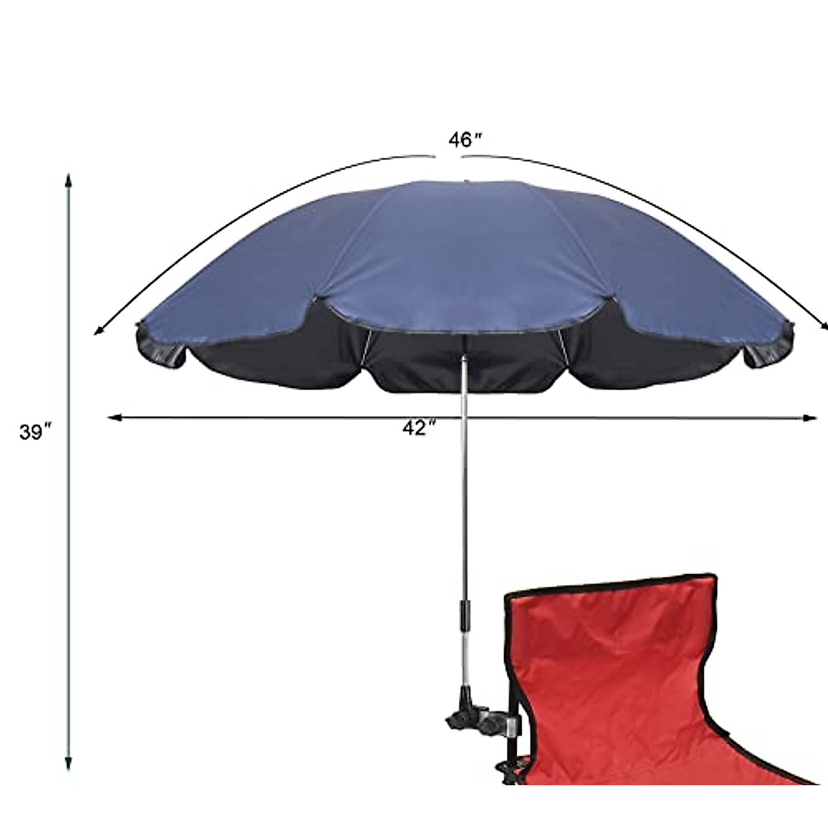 GRANDMEI Chair Umbrella with Universal Clamp,46 inches UPF 50+ Clip on Parasol for Patio chair Beach Chairs Wheelchairs Golf Carts (Dark Blue)